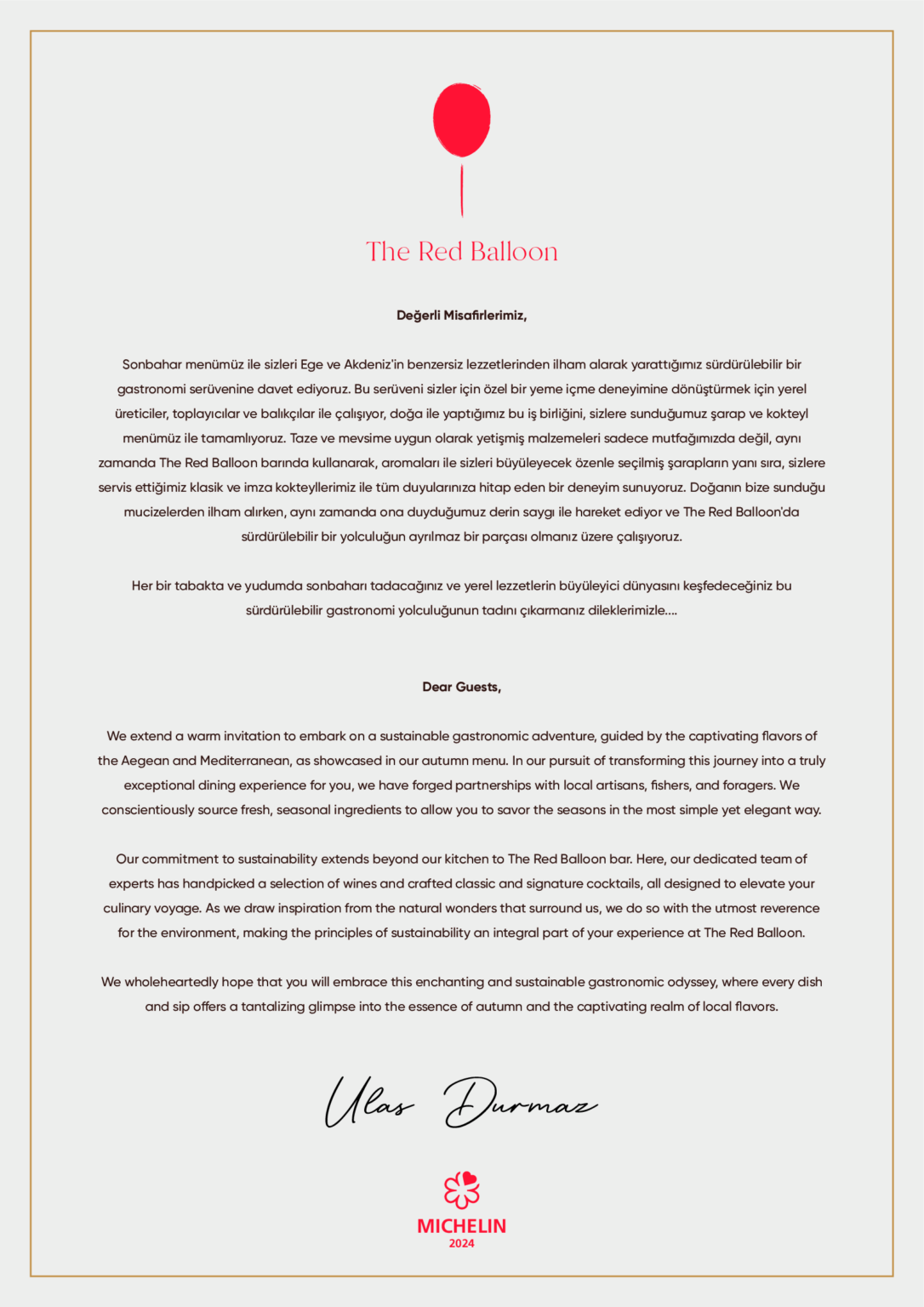 Menü - The Red Balloon Restaurant