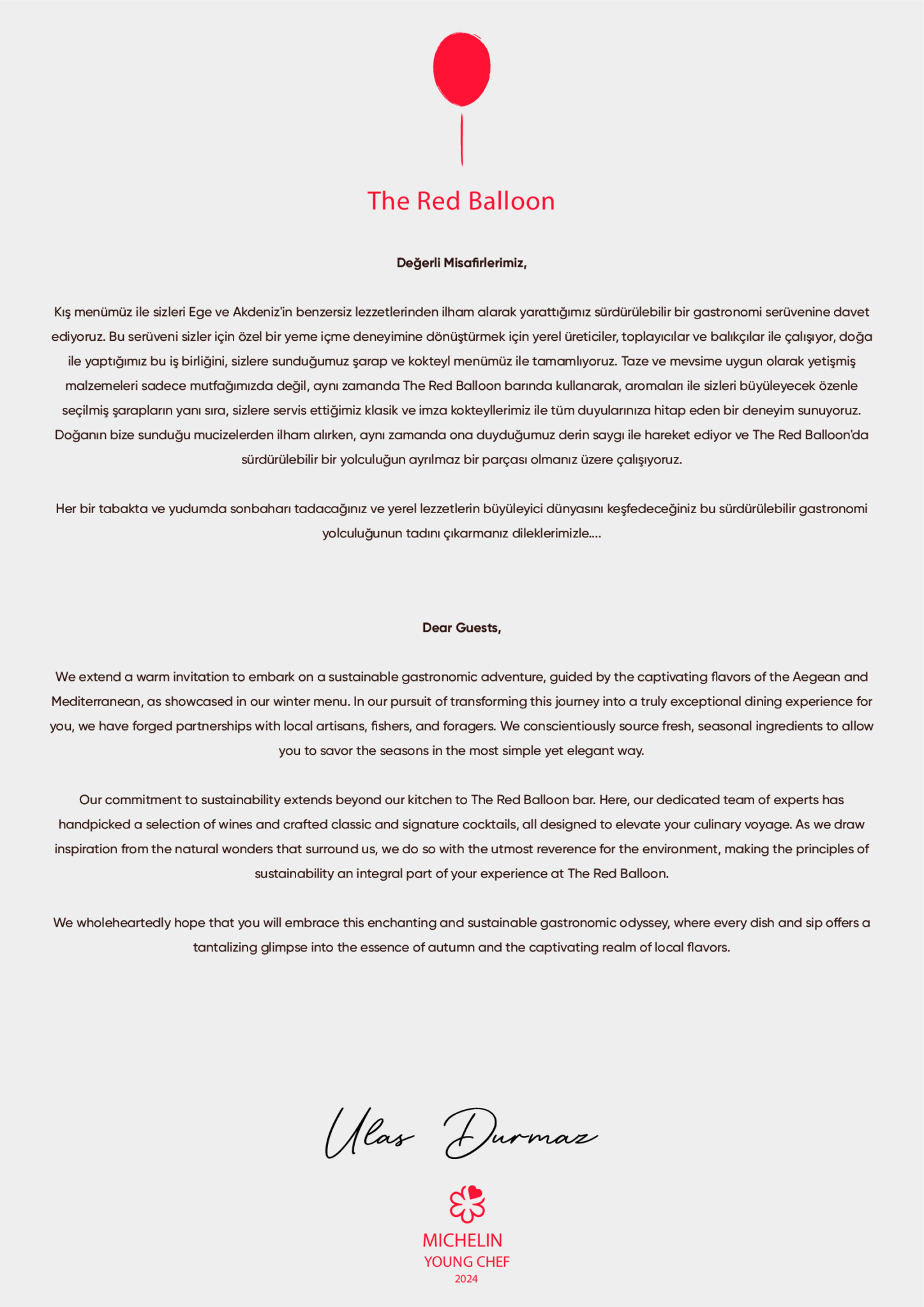 Menü - The Red Balloon Restaurant