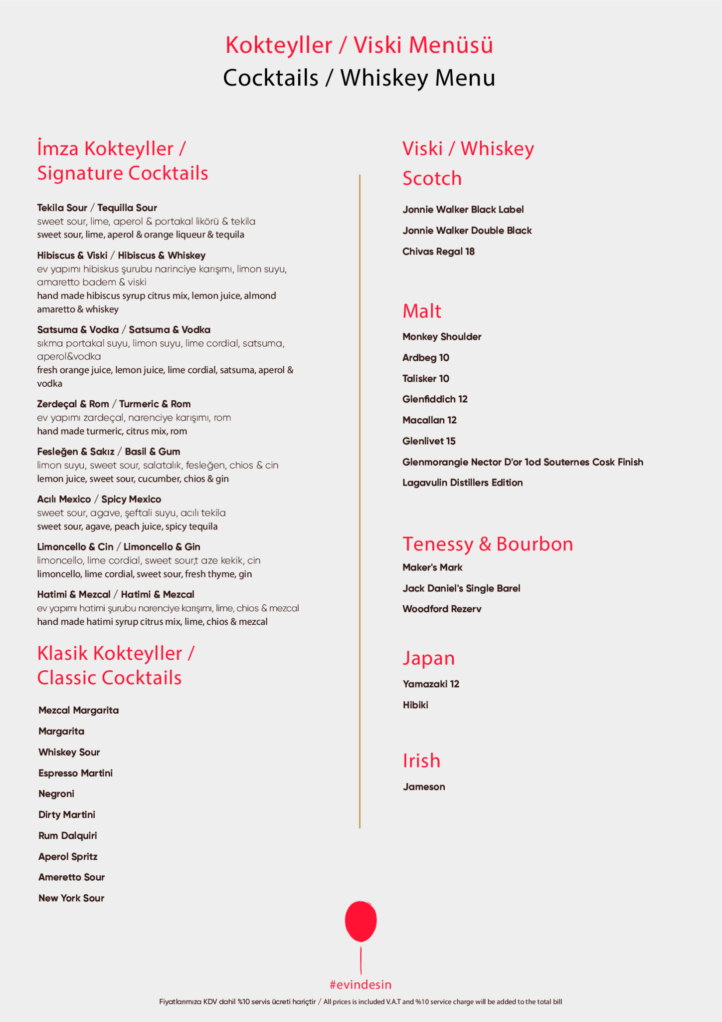 Menü - The Red Balloon Restaurant