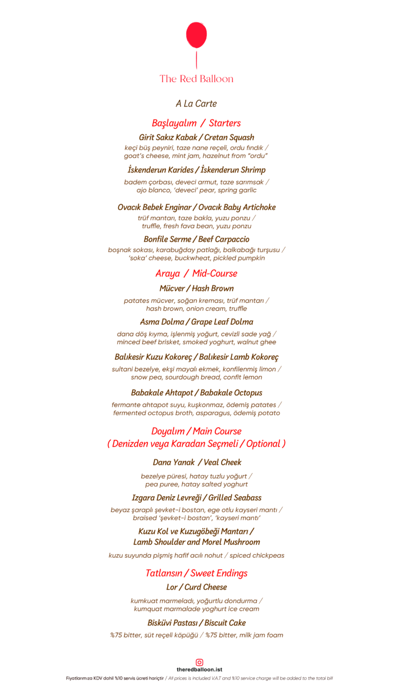 Menü - The Red Balloon Restaurant