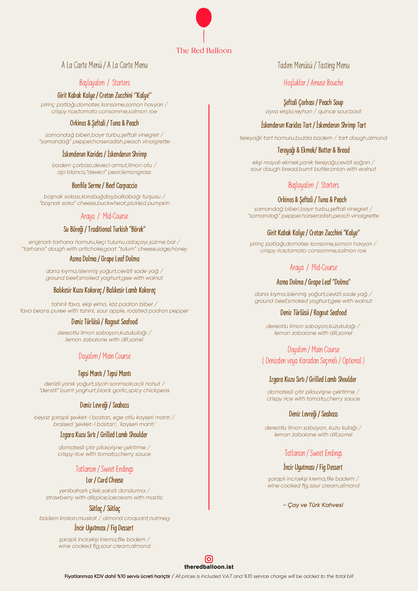 Menü - The Red Balloon Restaurant